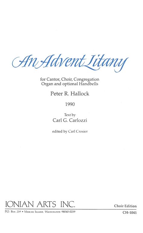 Advent Litany Congregation Part Ionian Arts Inc
