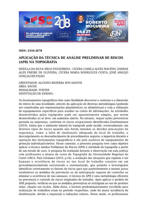 AplicaÇÃo Da TÉcnica De AnÁlise Preliminar De Riscos Apr Na
