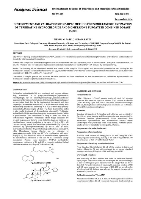 Pdf Development And Validation Of Rp Hplc Method For Simultaneous Estimation Of Terbinafine
