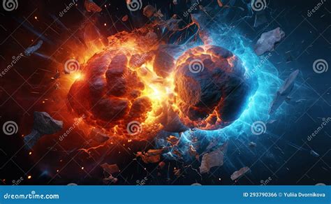 subatomic proton particle collision nuclear fusion concept stock