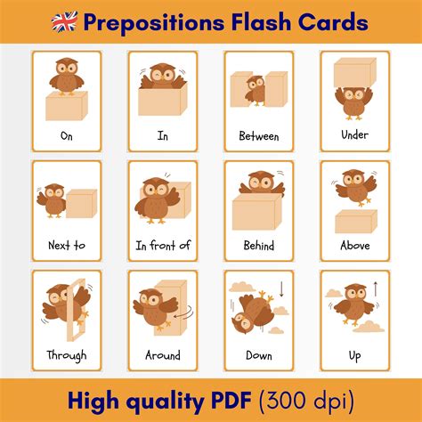 English Prepositions Flash Cards Prepositions Cards Esl Flash Cards