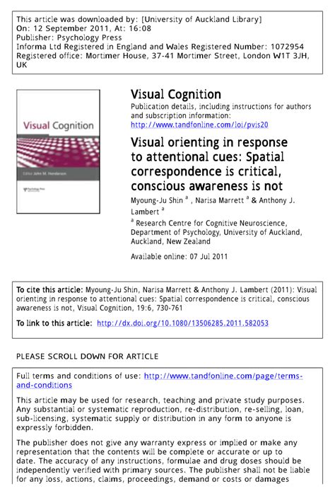 Pdf Visual Orienting In Response To Attentional Cues Spatial Correspondence Is Critical