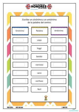 SINÓNIMOS Y ANTÓNIMOS Ficha interactiva TopWorksheets