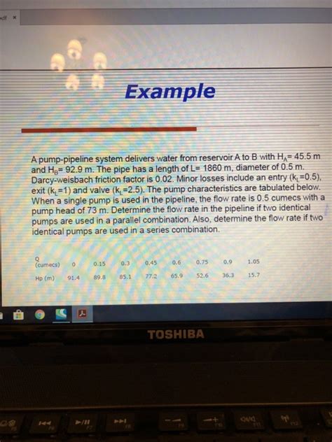 Solved Example A Pump Pipeline System Delivers Water From Chegg