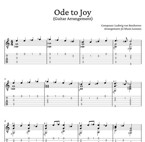 Ode To Joy Guitar Sheet Music With Tabs Chords Melody And Arrangement Etsy