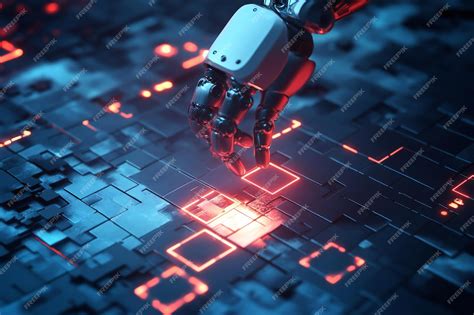 Futuristic Robotics And Ai Interface Advanced Robotic Hand Operating A Digital Control Panel