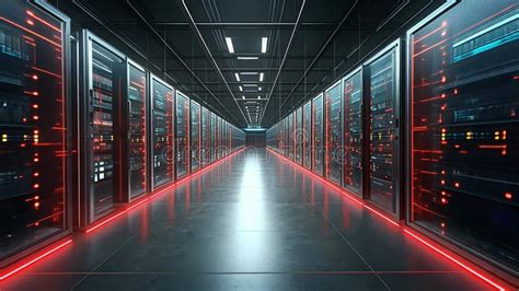 Exploring A Modern Data Center Equipped With Advanced Server Technology And Illuminated Pathways