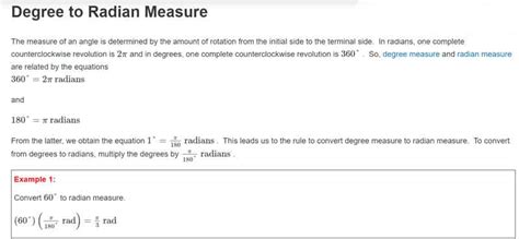 Degree And Radian Measure Formula
