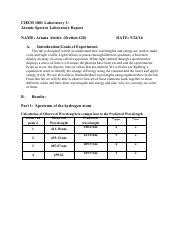 Lab Report 3 Atomic Spectra CHEM 1001 Laboratory 3 Atomic Spectra Laboratory Report NAME