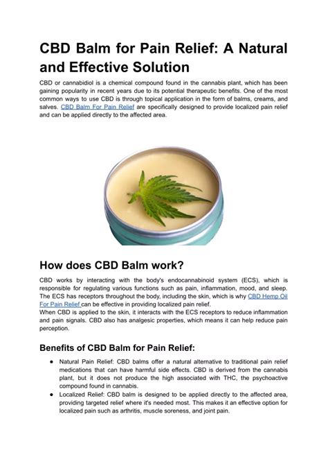 PPT CBD Balm For Pain Relief A Natural And Effective Solution PowerPoint Presentation