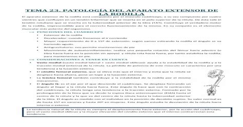 Tema 23 PatologÍa Del Aparato Extensor De La Rodilla · El Aparato