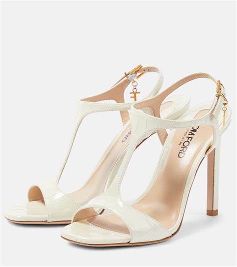 Angelina Croc Effect Leather Sandals In Neutrals Tom Ford Mytheresa