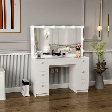 Buy Boahaus Yara Lighted Modern Vanity With Glass Top 7 Drawers