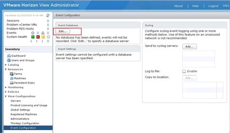 Configuring Vmware Horizon View Event Database