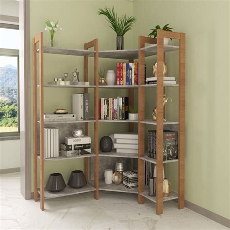 Estante para Livros Multiuso de Canto 1 85x1 33m Haia Yescasa Amêndoa