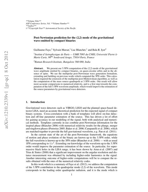 Pdf Post Newtonian Prediction For The 2 2 Mode Of The Gravitational Wave Emitted By Compact