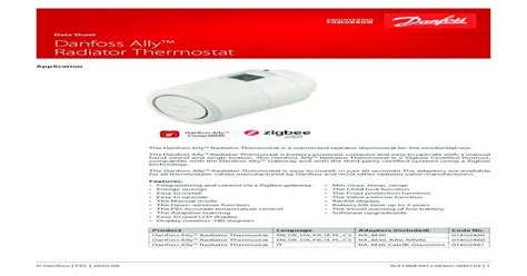 Pdf Danfoss Ally™ Radiator Thermostat Data Sheet Data Sheet Danfoss Ally Radiator
