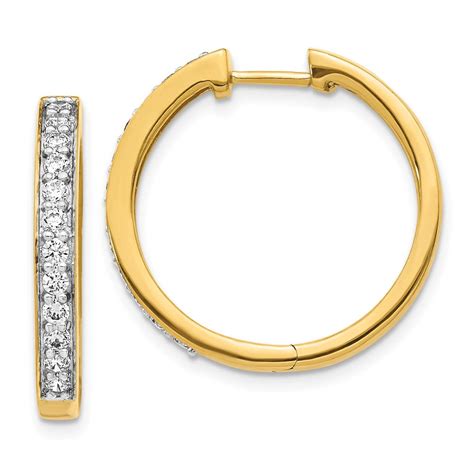 14k Yellow Gold Real Diamond Hinged Hoop Earrings Em5367 075 Ya