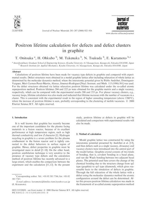 Pdf Positron Lifetime Calculation For Defects And Defect Clusters In