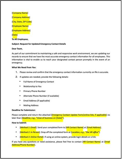 Letter Of Request For Updated Emergency Contact Details Free Template