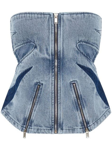 Dion Lee Darted Denim Corset Blue FARFETCH