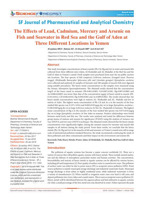 Pdf The Effects Of Lead Cadmium Mercury And Arsenic On Fish And