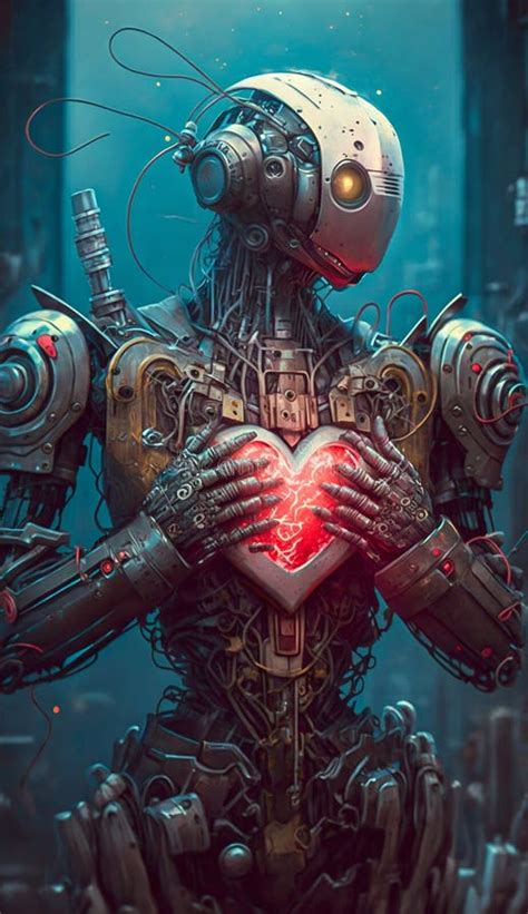 Humanoid Robot With Love Heart In Cyberpunk Style Valentine S Day