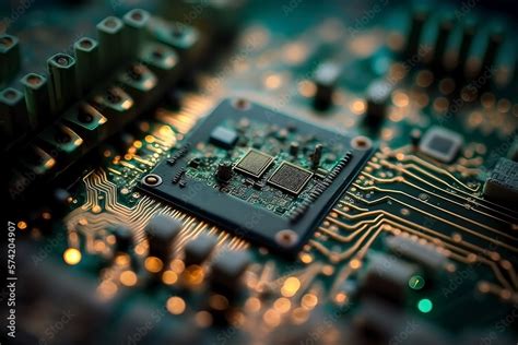 Motherboard And Processor Cinematic Concept Art Render Macro Shot