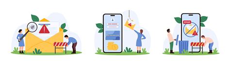 이메일 스팸 차단 온라인 보안 시스템 피싱 사기 및 사기 설정 알림 Brand Name Smart Phone에 대한 스톡 벡터 아트 및 기타 이미지 Brand Name