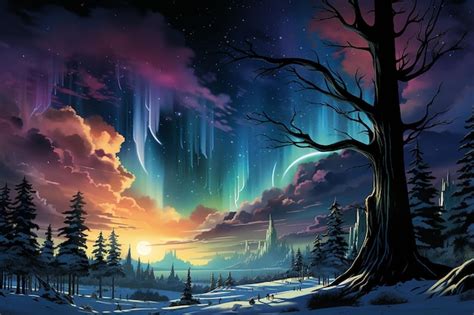 Papel De Parede Aurora Boreal Foto Premium