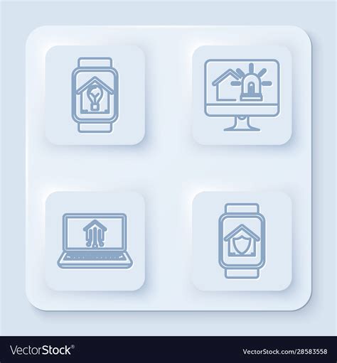Set Line Smart Watch With Smart House And Light Vector Image