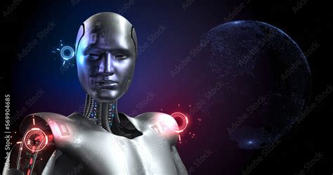 Humanoid Ai Robot Downloading Data From Cloud And Analyzing Futuristic