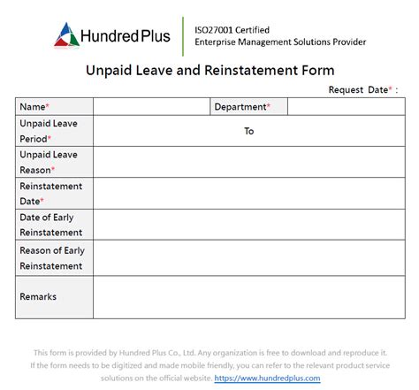 Example Form Unpaid Leave And Reinstatement Form Eip Net