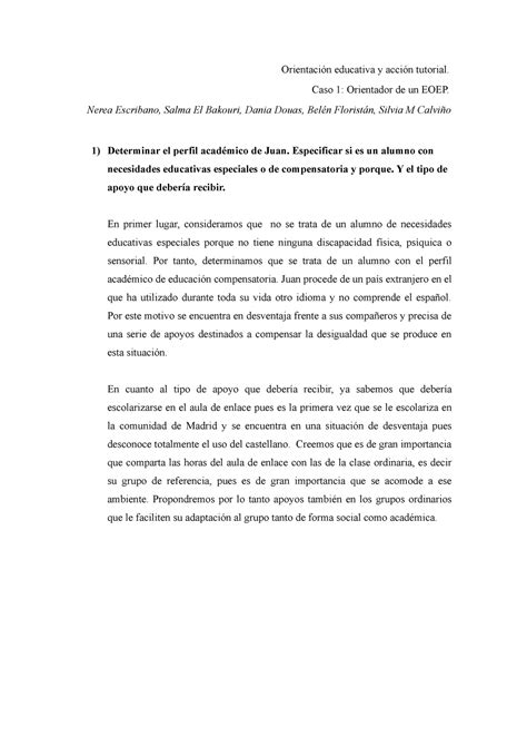 Práctica Orientación Educativa Y Acción Tutorial Orientación Educativa Y Acción Tutorial Caso
