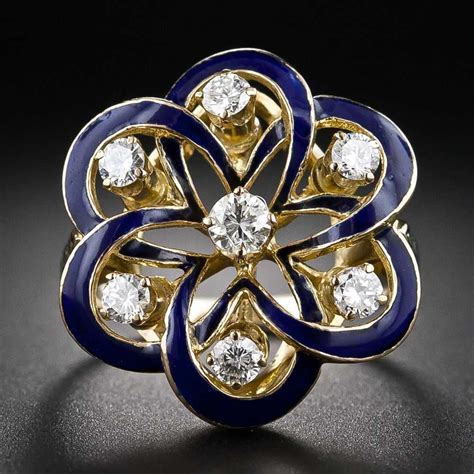 Victorian Retrospective Blue Enamel And Diamond Ring Gem