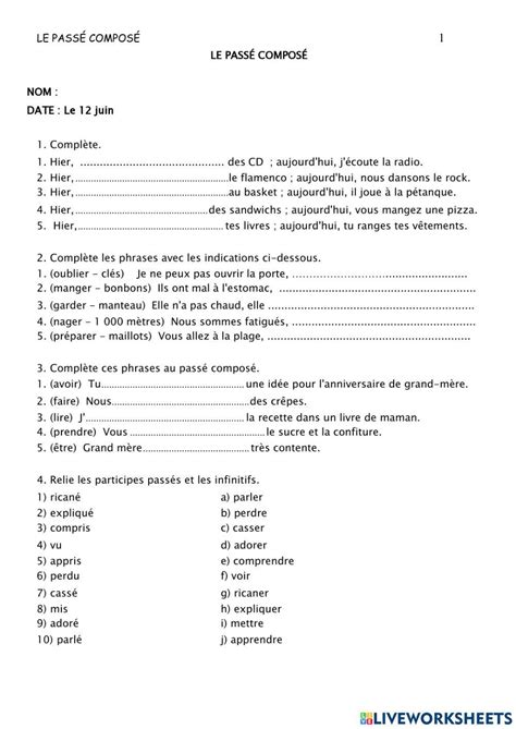 Le Passé Composé Free Interactive Worksheets 1079301