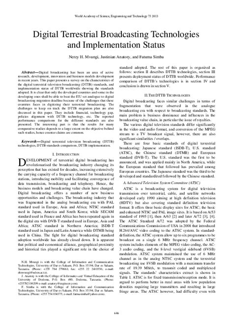 Pdf Digital Terrestrial Broadcasting Technologies And Implementation