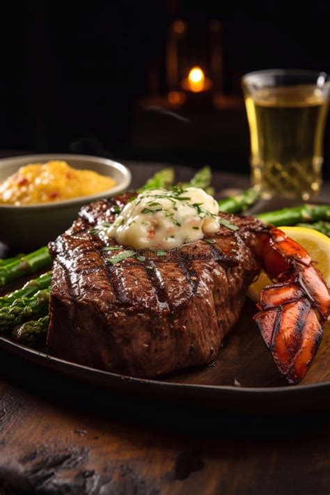 Medium Rare Ribeye Steak Topped With Garlic Herb Butter Stock