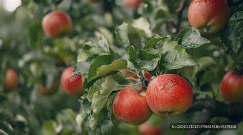 Ai创作图红彤彤的苹果新鲜诱人 果园果实累苹果树 枝头的红苹果 果园硕果累累 果园硕果 枝头上的红苹果 油桃熟了 丰硕果树 苹果小景 苹果树