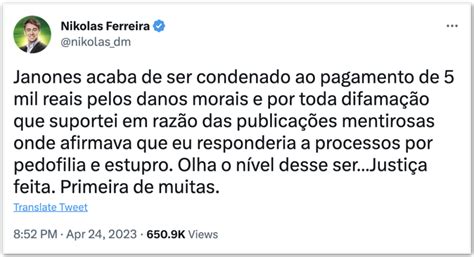Janones é Condenado Por Danos Morais Contra Nikolas Ferreira