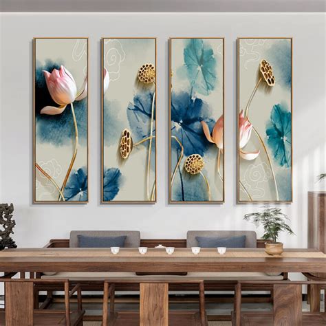 Bộ 4 Tranh Hoa Sen Tranh Treo Phòng Khách Phòng Thờ Phòng Thiền Trà
