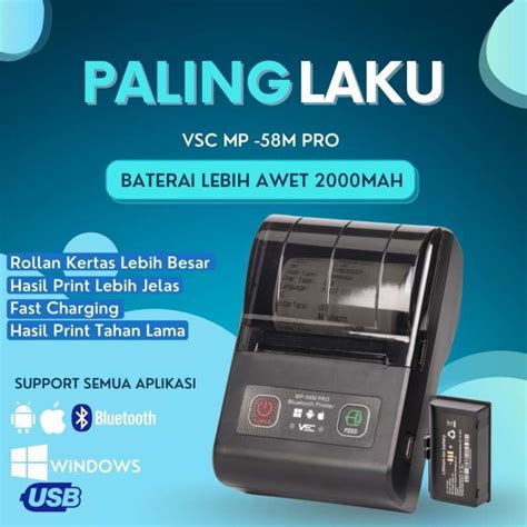 Jual MOBILE PRINTER BLUETOOTH THERMAL STRUK KASIR PPOB 58MM VSC MP 58M