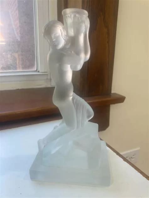 ART DECO FROSTED Glass Figurine Naked Nude Woman Water Carrier S S PicClick UK