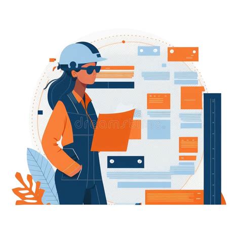 Female Architect Managing Construction Projects In Colorful Ui Ux Style