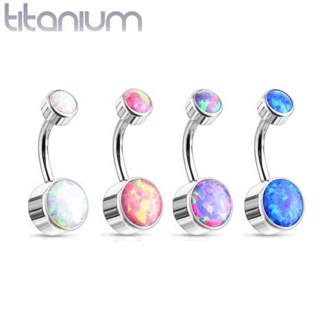 Double Opal Internally Threaded Titanium Belly Ring Beauty Mark Body