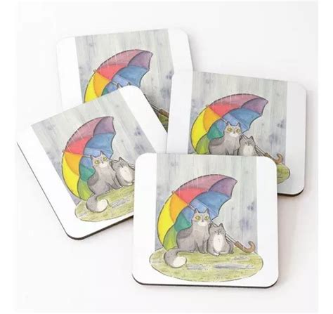 Set Posavasos Paraguas Arcoíris Y Gatitos Calidad Premium MercadoLibre