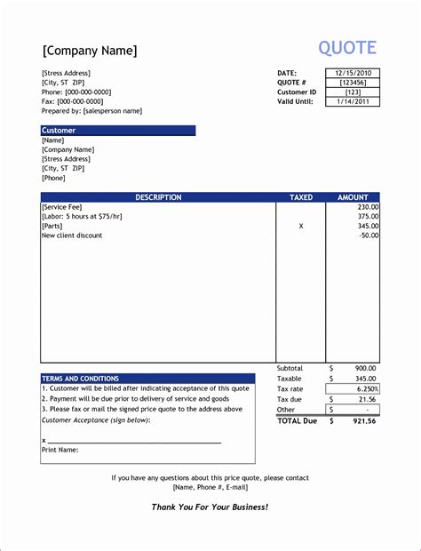Free Excel Quote Template