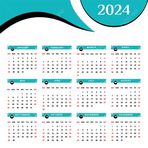 Calendario Verde Y Negro 2024 Con Estilo Geom Trico Vector Png