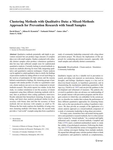 Clustering Methods With Qualitative Data A Mixed Methods Approach For Prevention Research With