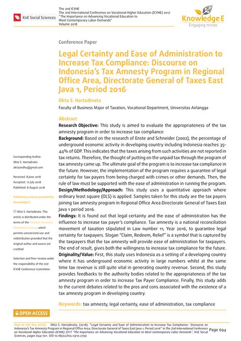 Pdf Legal Certainty And Ease Of Administration To Increase Tax